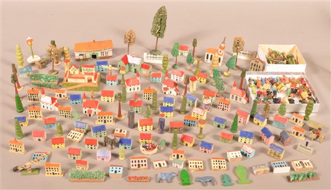 Lot of German Miniature Buildings, Figures and Trees.
