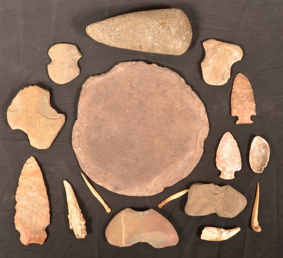 15 Prehistoric Indian Relics, Bone Awls, Ancient Flint