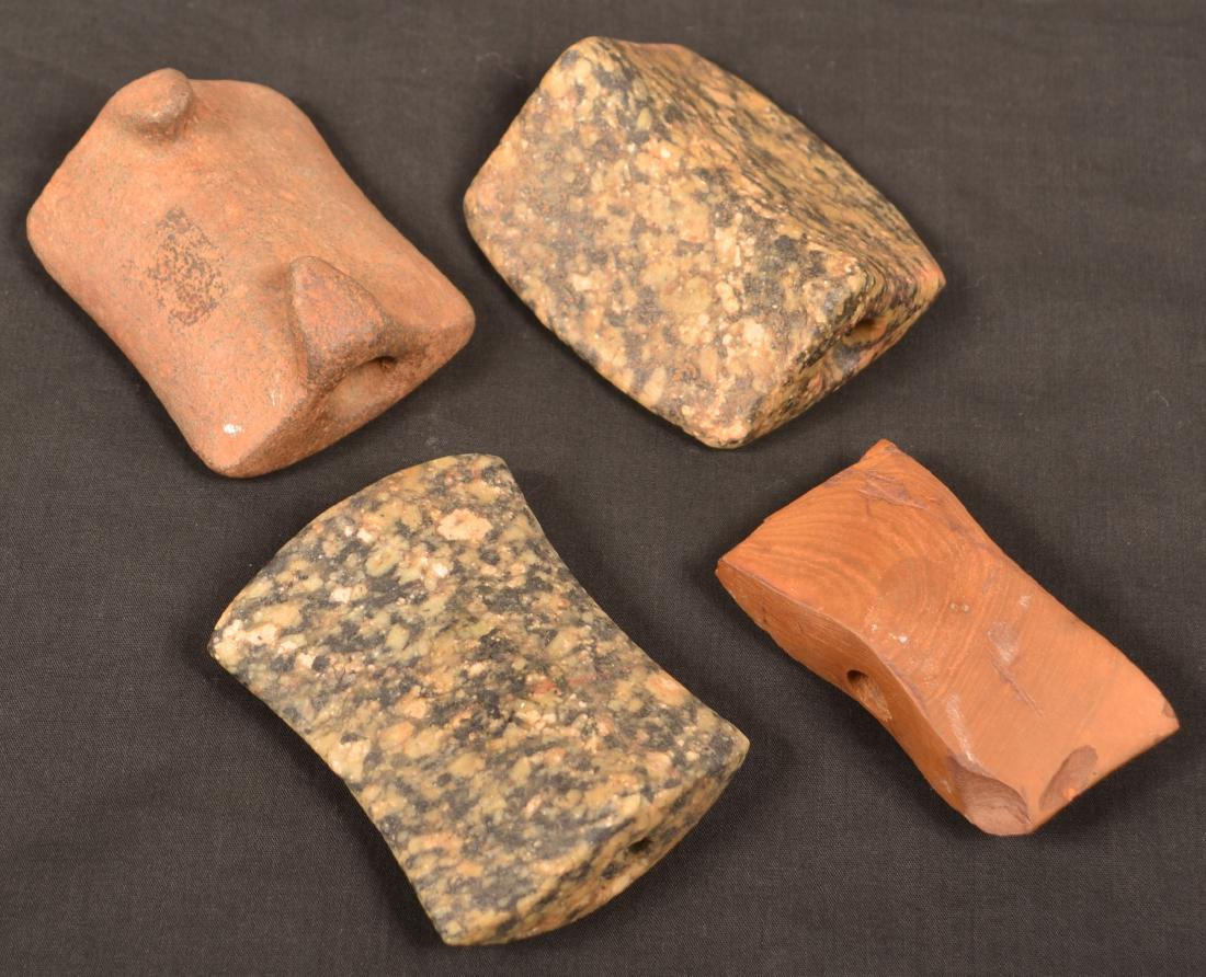 4 Stone Items, Replicas Of Midwest Style Bannerstones