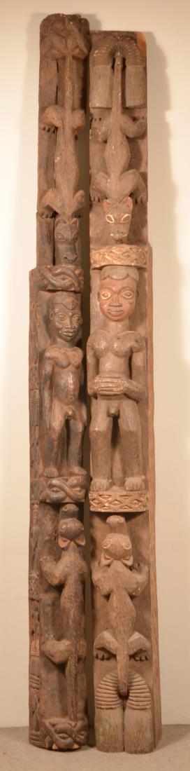 Two African Tribal Carved Wood Columns.