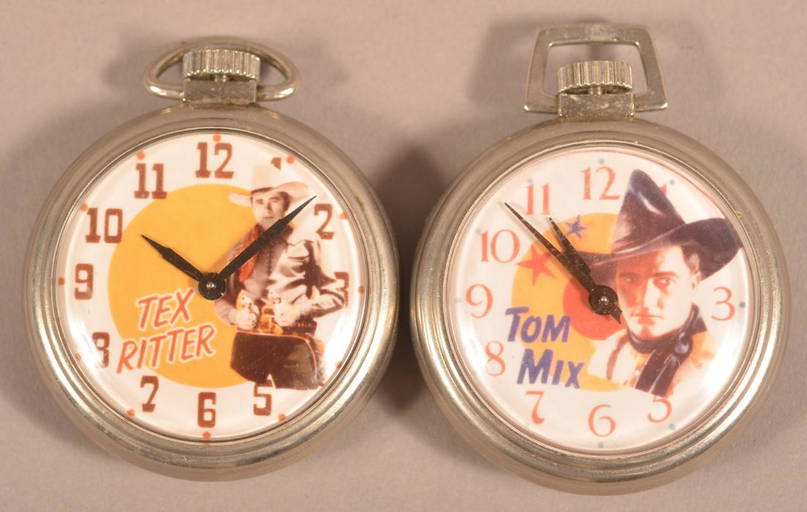 Tex Ritter And Tom Mix Cowboy Pocket Watches.