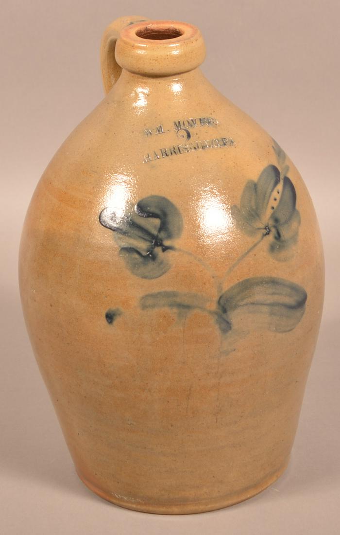 For Auction: William Moyer Tulip Decorated Stoneware 2 Gallon Jug. (#38 ...