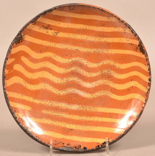 Antique Yellow Slip Decorated Redware Plate.