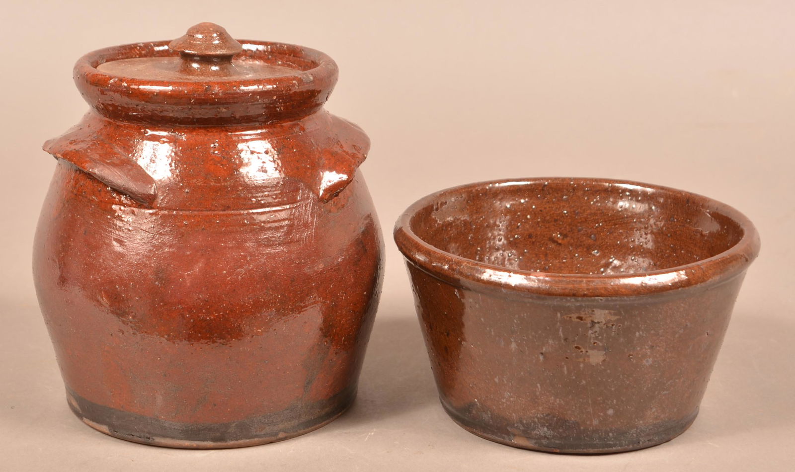 Glazed Redware Covered Canister and Bowl. - Oct 12, 2019 | Conestoga ...