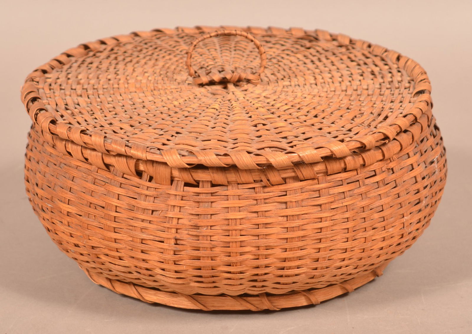 Antique Oak Splint Covered Basket.
