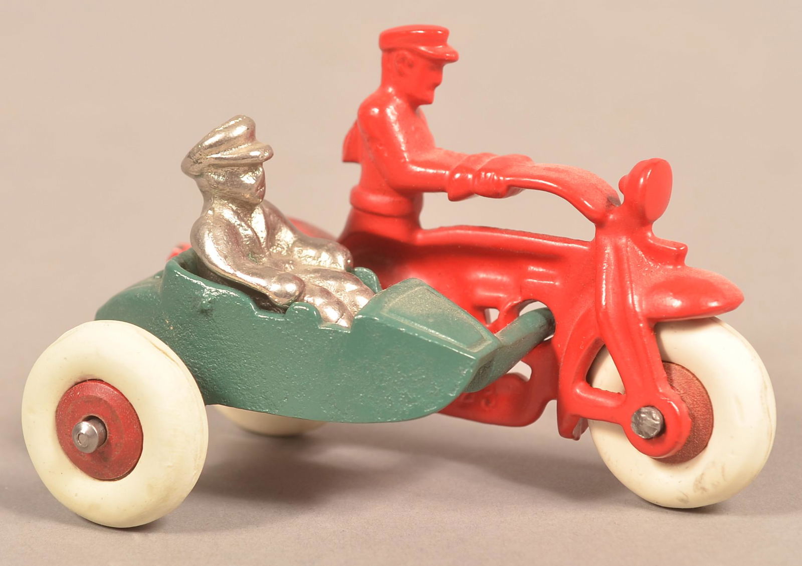 Hubley Small Cast Iron Motorcycle With Side Car.