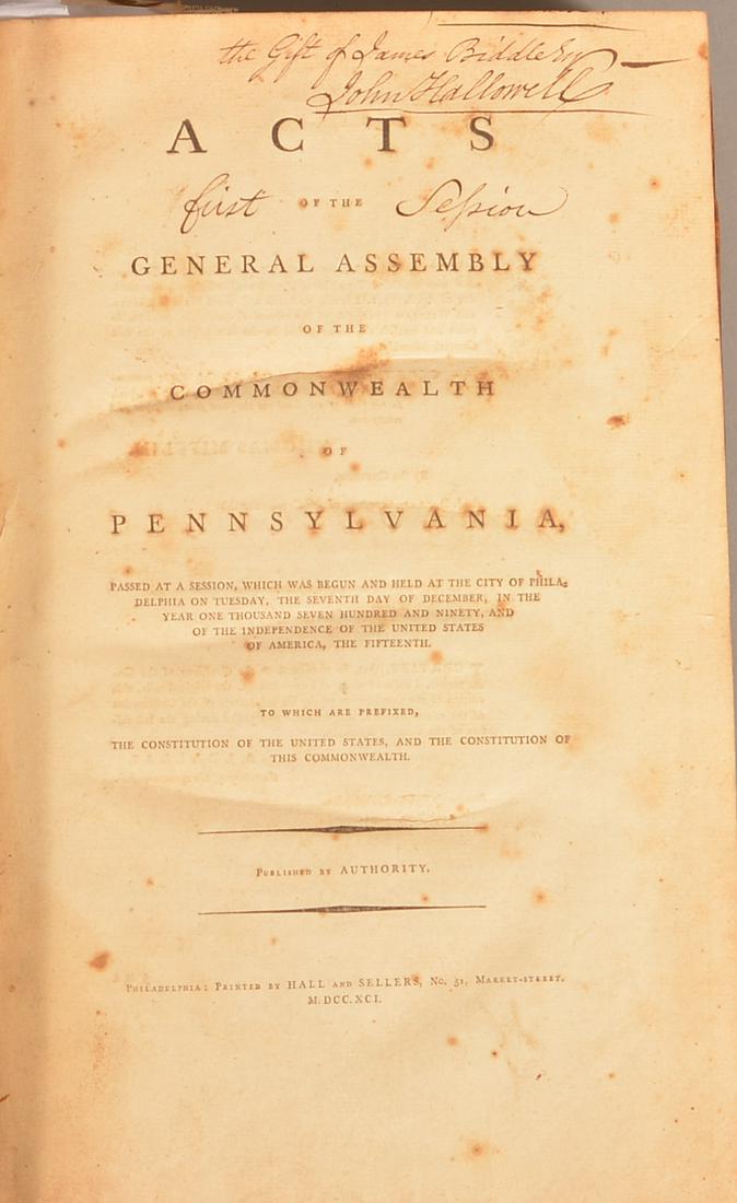 1795 Laws of Pennsylvania Folio Leather - Jun 11, 2020 | Conestoga ...