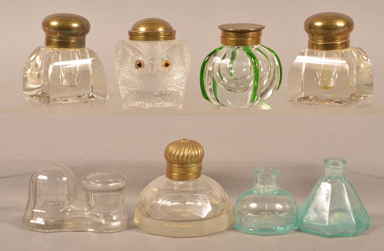 Eight Various Antique Glass Inkwells.
