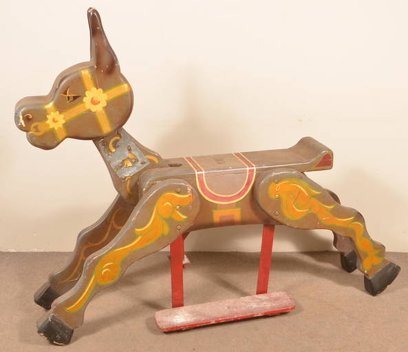 Vintage Laminated And Painted Wood Carousel Donkey.