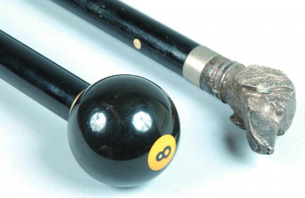 Eight Ball And Dog Head Canes, One With Number Eig