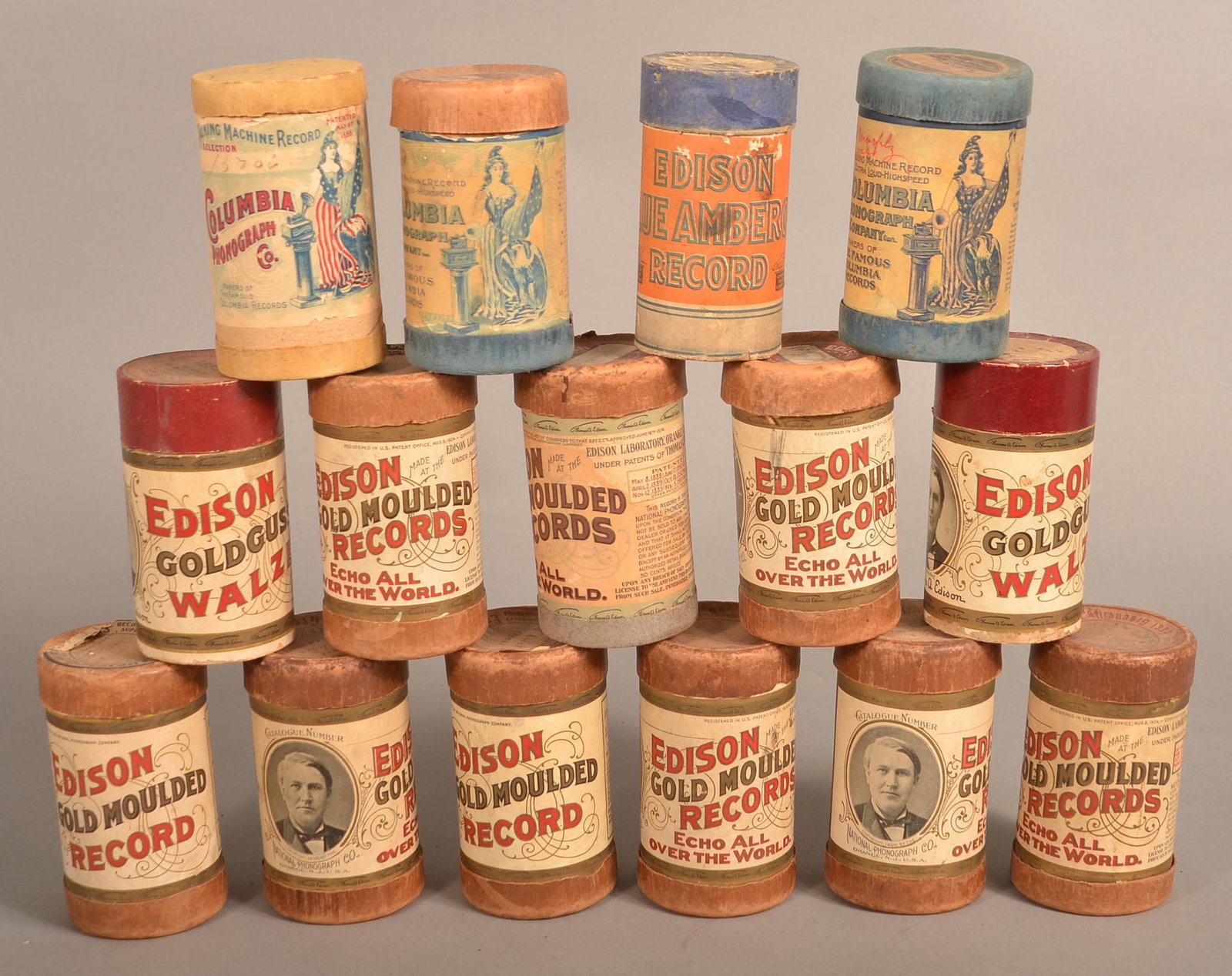15 Antique Cylinder Records With Boxes.