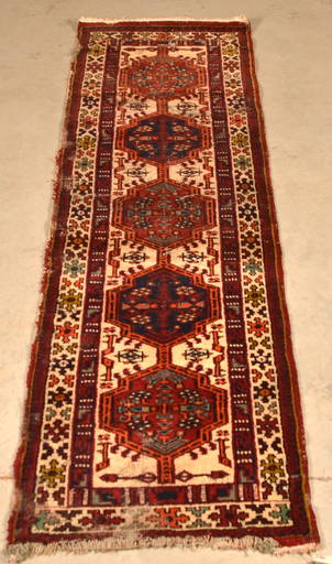 Antique Oriental Geometric Medallion Pattern Runner.