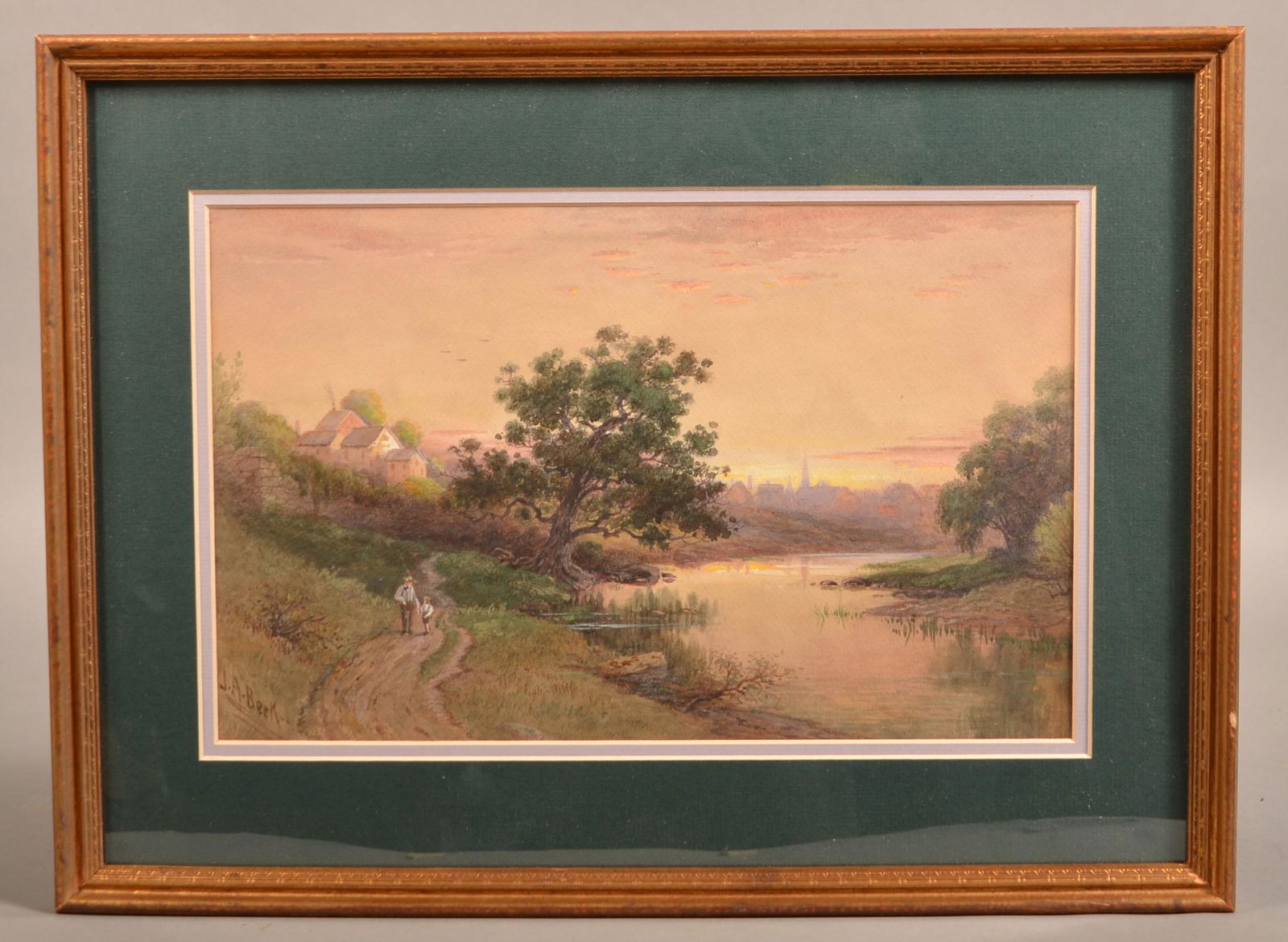 J.a. Beck Watercolor On Paper Landscape Painting.