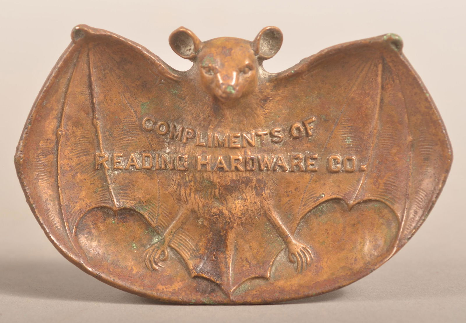 Reading Hardware Co. Cast Brass Bat Form Ashtray.