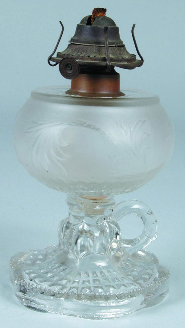 45: "Teardrop with Plume" Glass Findlay Oil Lamp with f