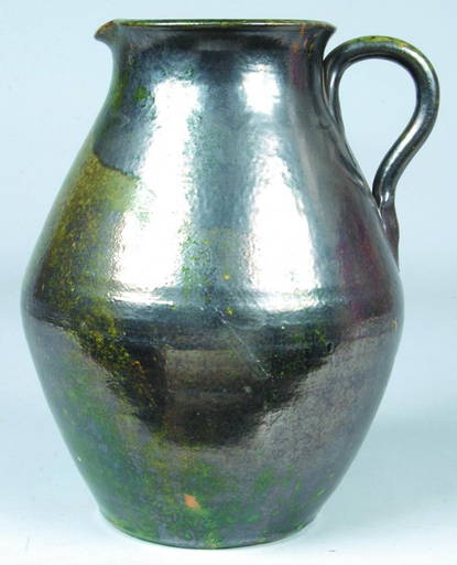 Redware Bulbous Form Large Pitcher With Mottled Br