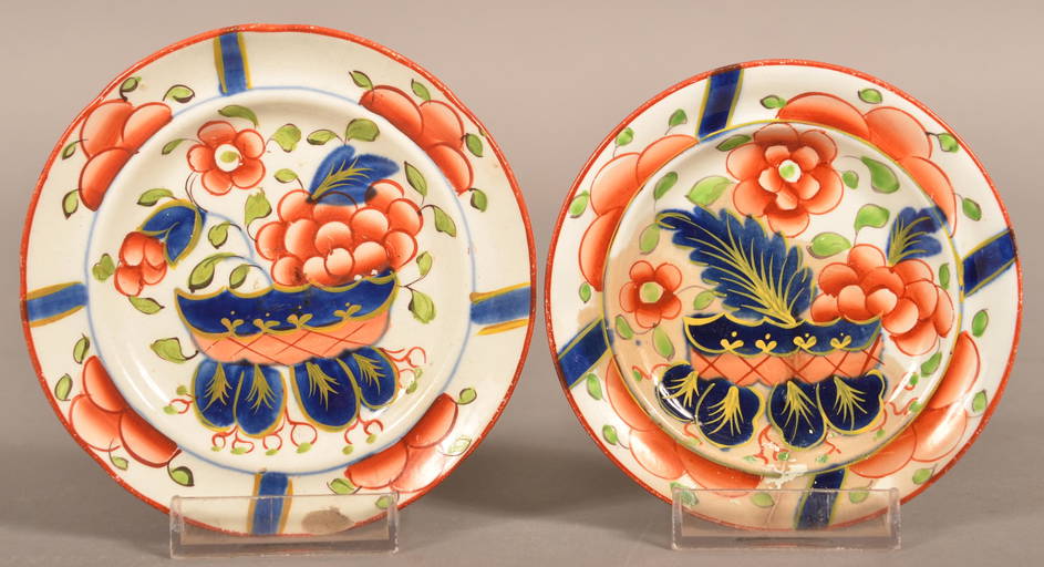 Two Gaudy Dutch China War Bonnet Pattern Cup Plates.