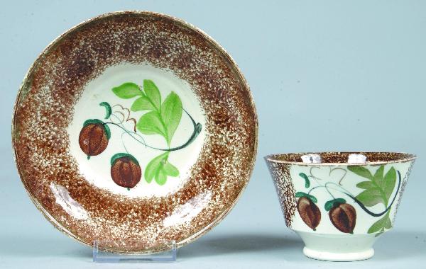 Brown Spatter Staffordshire China Acorn Pattern Ha