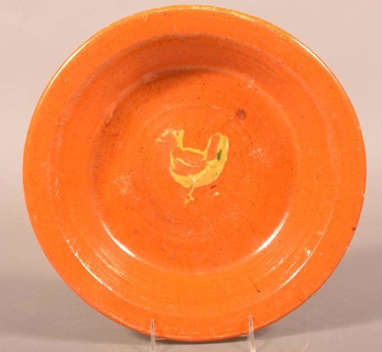 Jugtown Redware Bowl With Chicken Slip Decoration.
