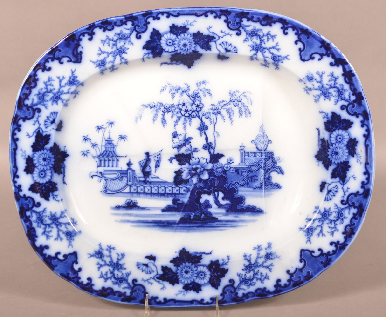 Flow Blue Ironstone China "scinde" Tree Well Platter.