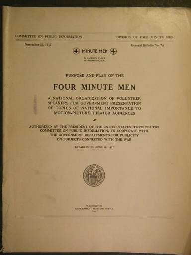 Purpose And Plan Of The Four Minute Men. Washingto