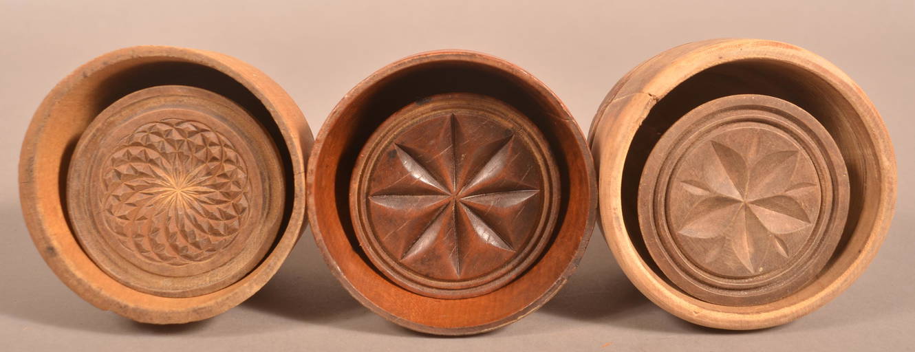 Three Antique Carved Plunger Type Butter Prints.