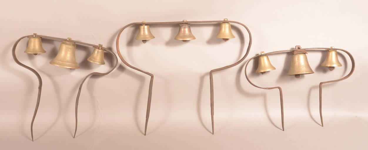 Three Sets Of Brass And Wrought Iron Hames Bells.