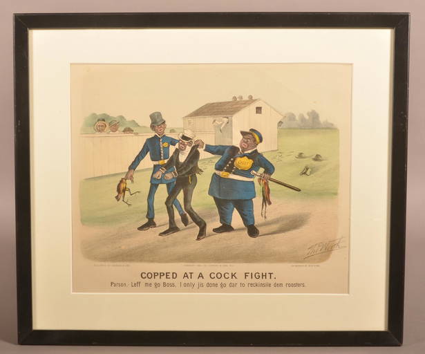 Currier & Ives "copped At A Cock Fight" Colored Lithograph.