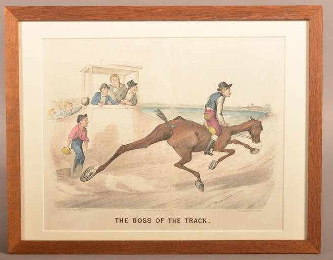 Currier & Ives "the Boss Of The Track" Colored Lithograph.