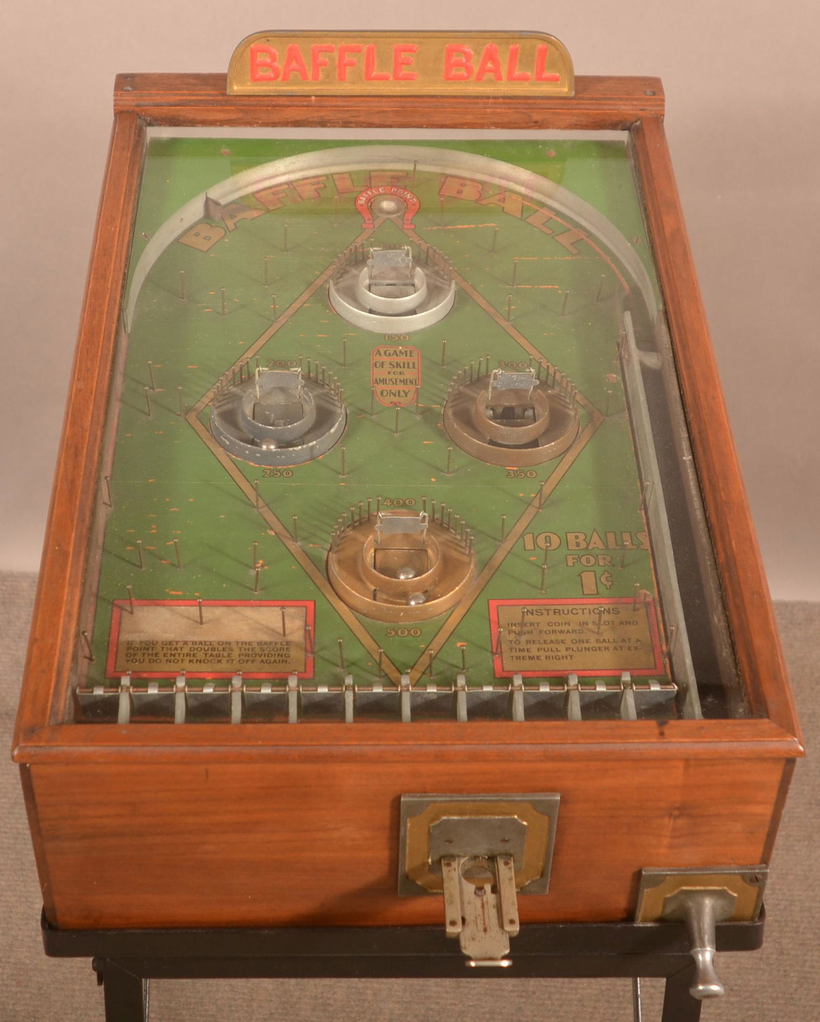 Baffle Ball Coin Operated Table Top Pinball Machine.