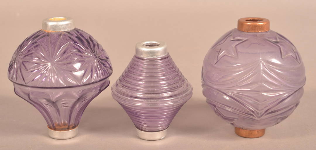 Three Various Light Amethyst Glass Lightning Rod Balls.