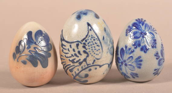 (3) Eldreth Stoneware Slip Decorated Eggs