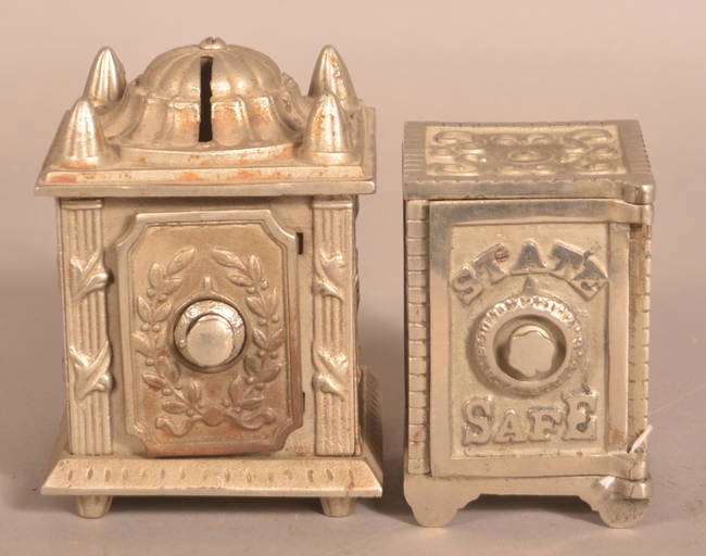 Two Antique Cast Iron Combination Safe Still Banks. (#0278) on Jan 14, 2023 | Conestoga Auction ...