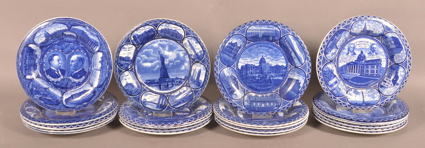 21 Blue Transfer Souvenir/political Plates.