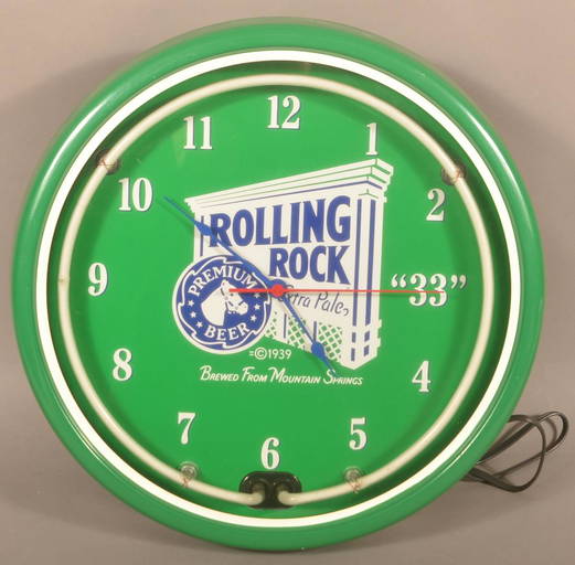 Rolling Rock Beer Neon Electric Wall Clock.