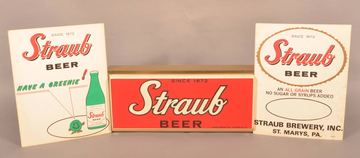 Three "straub Beer" Beer Signs.