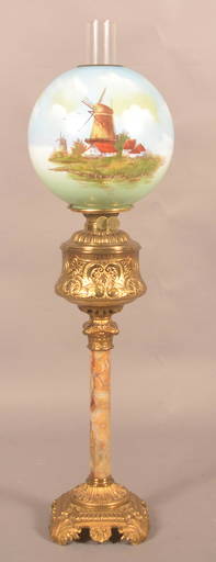 Ornate Victorian Organ Lamp With Brass/ Marble Base.