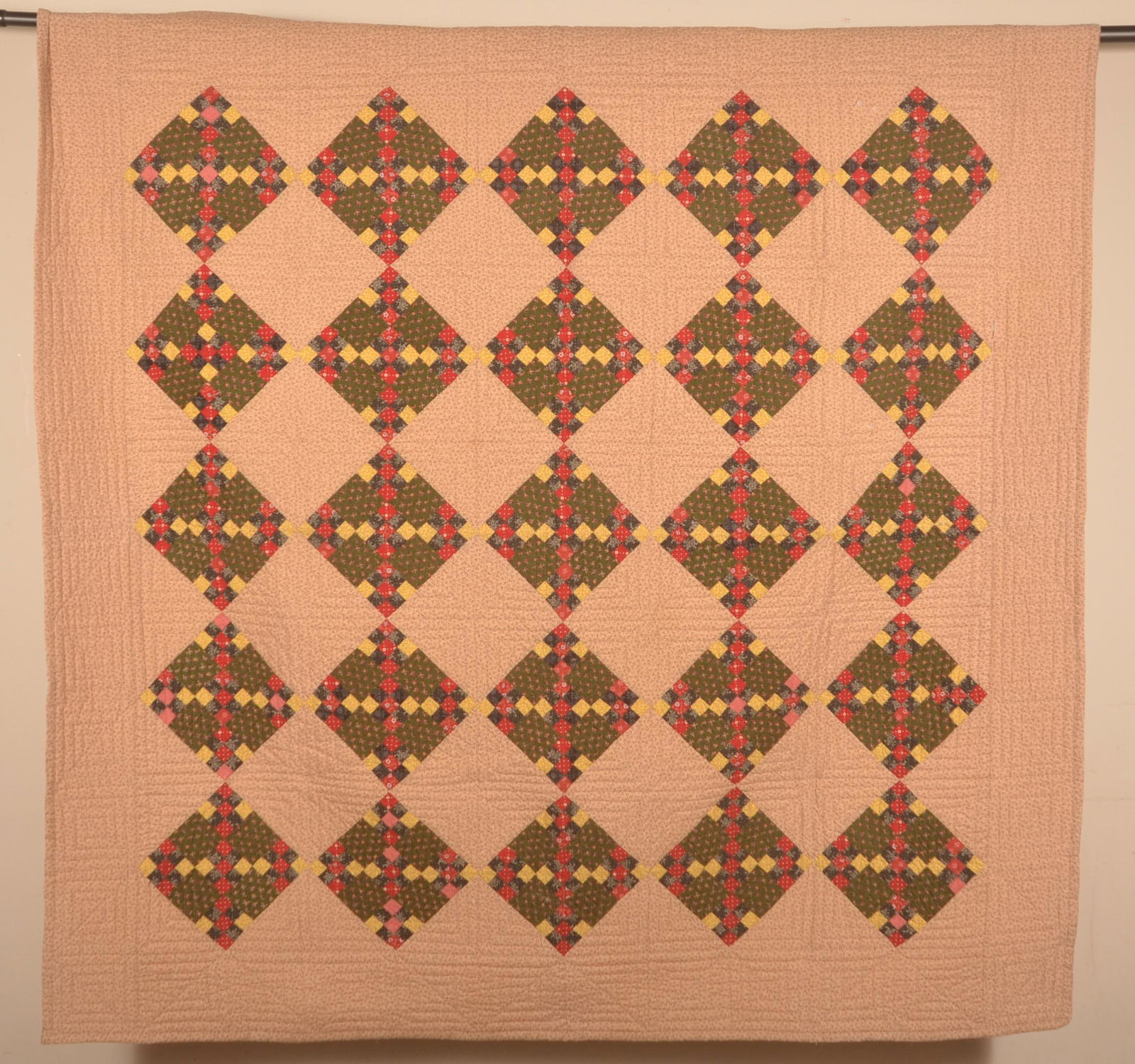 Antique Diamond Pattern Patchwork Quilt.