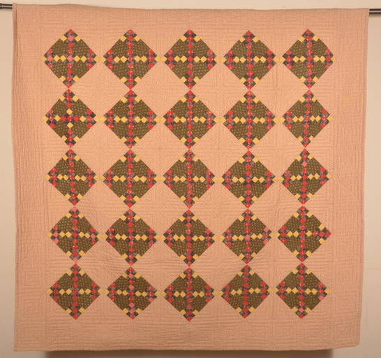 Antique Diamond Pattern Patchwork Quilt.