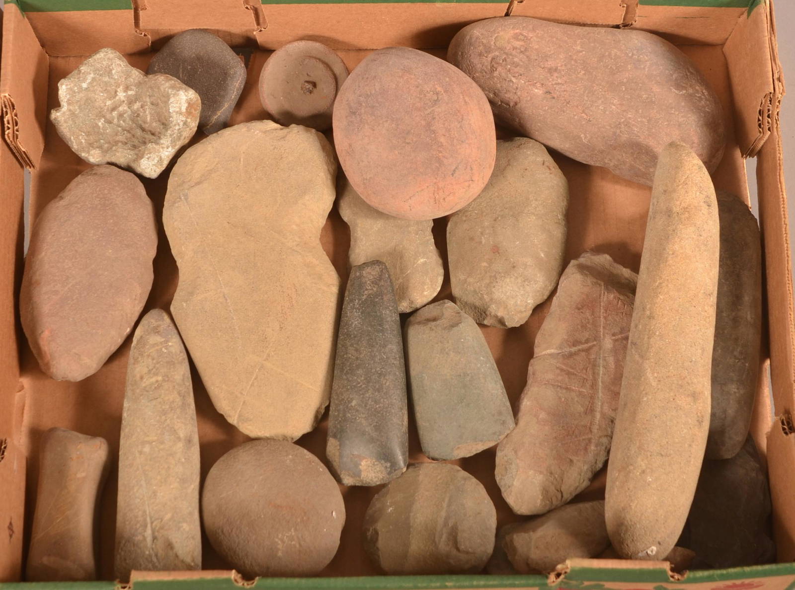 Large Box Of Various Ancient Stone Artifacts. Auction
