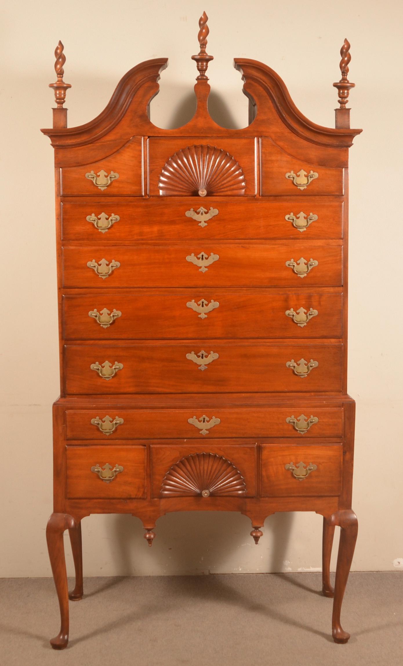Ma Queen Anne Walnut Bonnet-top Highboy. Auction