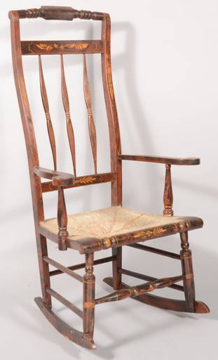 Red And Black Grain Paint Decorated Rocking Chair.