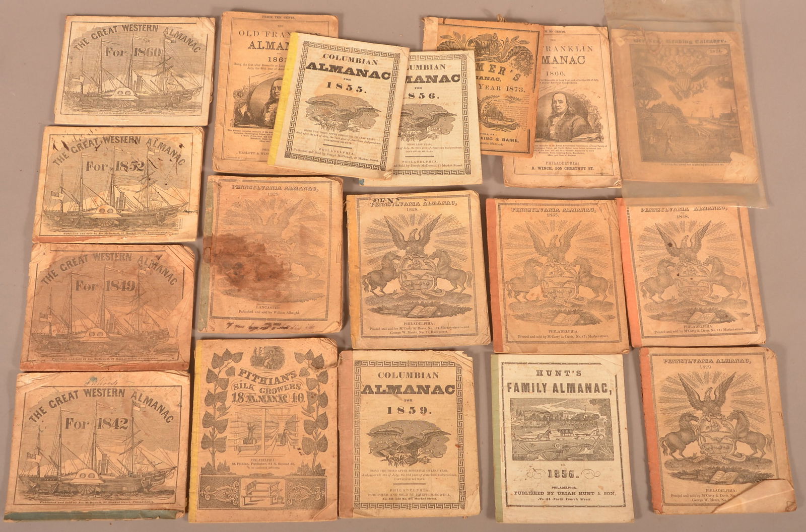 Lot Of 16 19th C English Almanacs Auction
