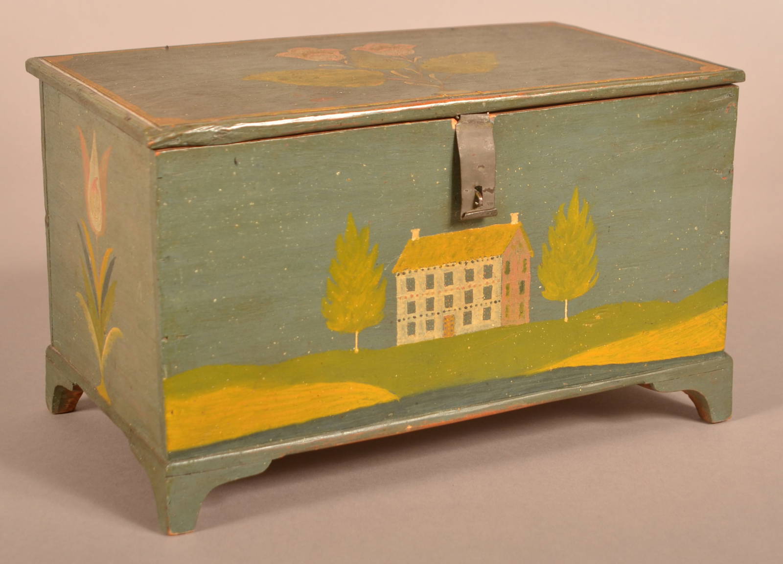 Extremely Fine Jonas Weber Painted Pine Trinket Box. Auction