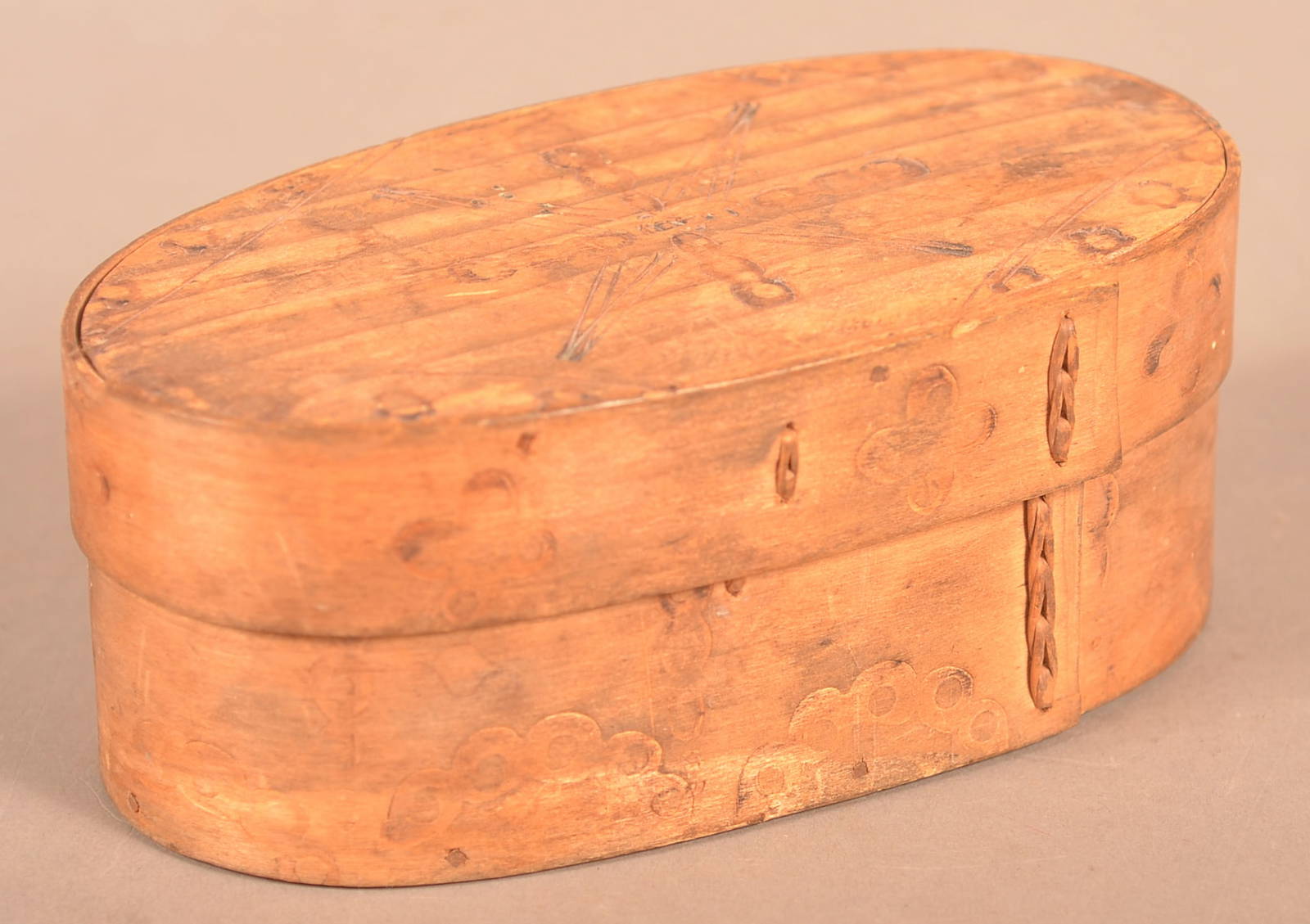 Oval Bentwood Band Box With Stamped Decoration. Auction