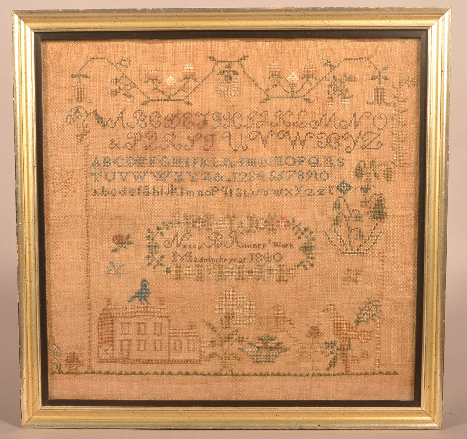 Nancy B. Kinney 1840 Needlework Sampler. Auction