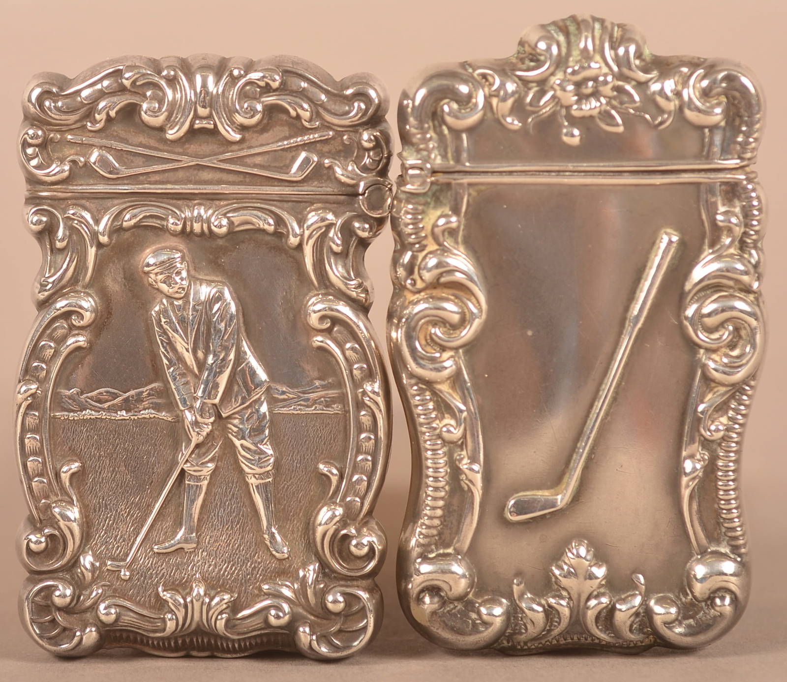 Two Vintage Sterling Golf-related Match Safes. Auction