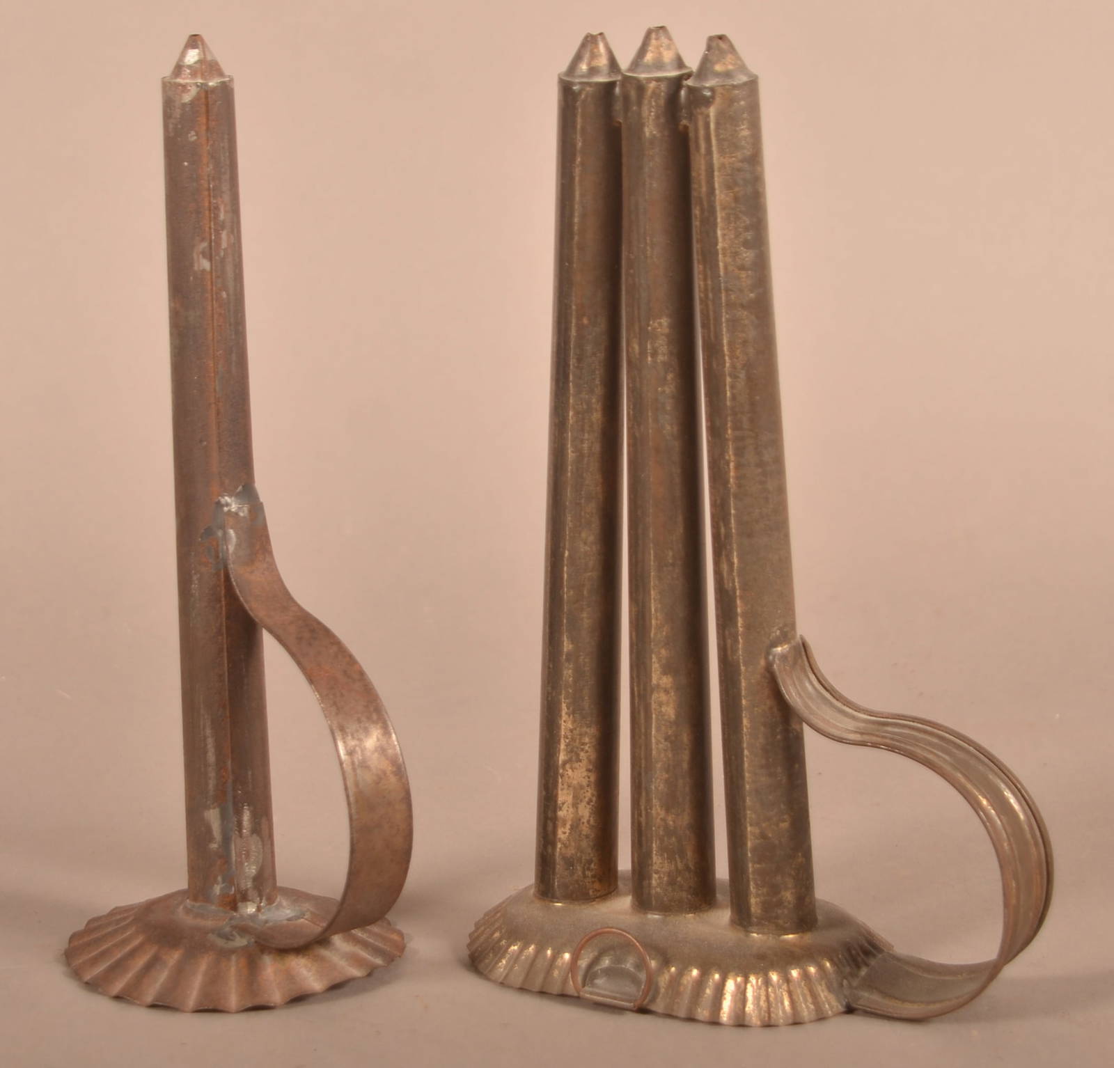 Two Rare 19th Century Tin Candle Molds. Auction