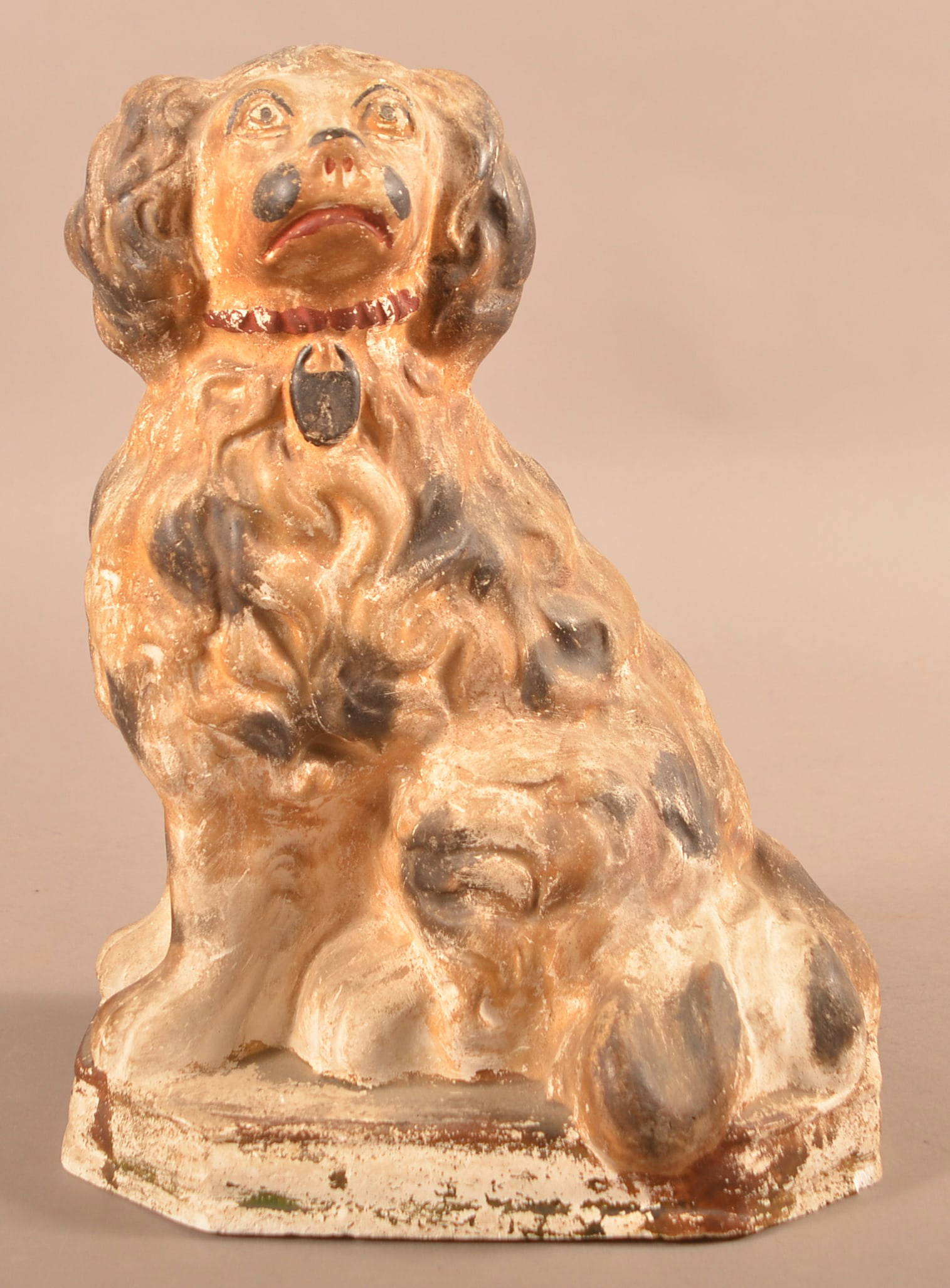 Pa 19th Century Hollow Chalkware Large Seated Spaniel. Auction
