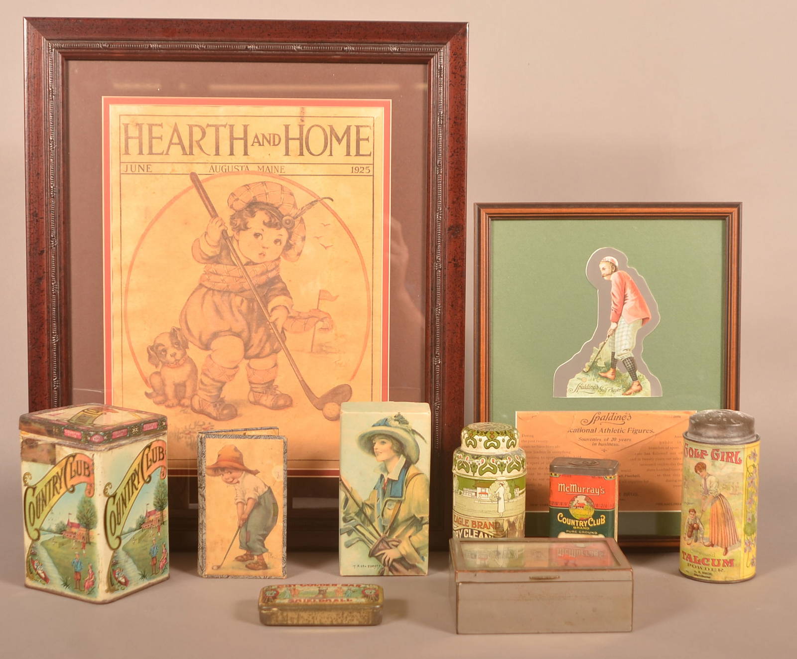 Vintage Golf-related Boxes, Tins And Framed Goods. Auction